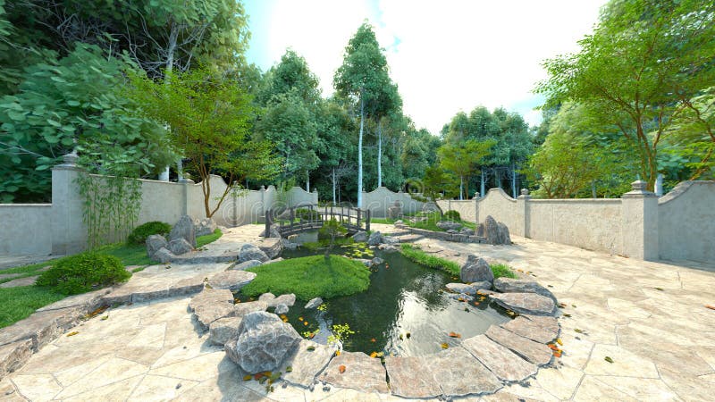 3D Rendering of the Japanese Garden Stock Illustration - Illustration ...