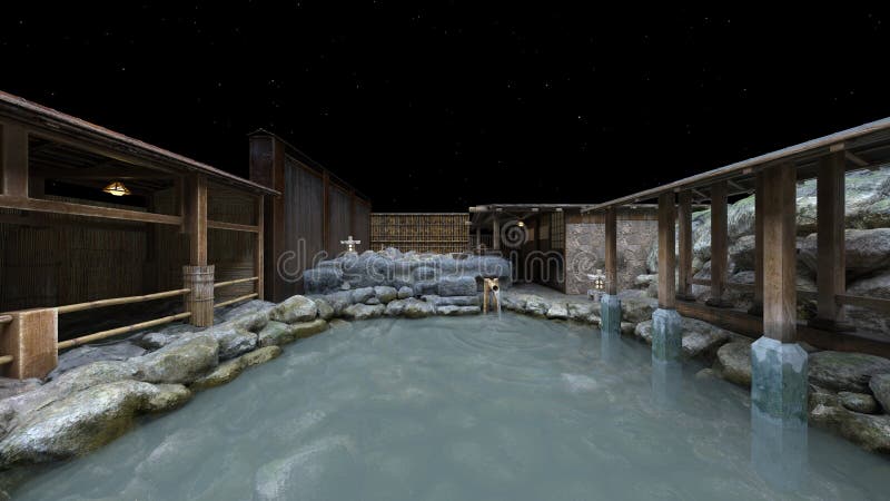 3D Rendering of the Japanese-style Inn and Open Air Bath Stock ...