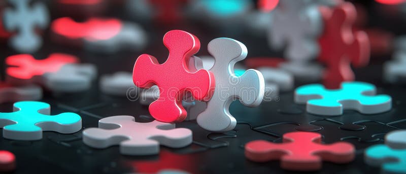 A 3D Rendering of a Jigsaw Puzzle with a Red Piece in the Center. Stock ...