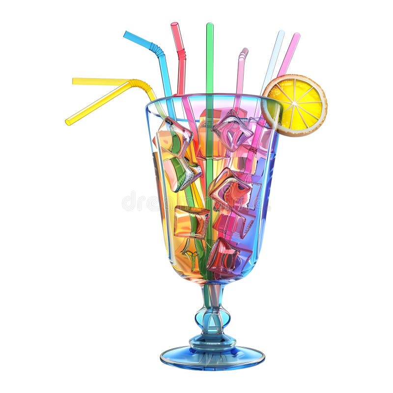 3D Rendering of a Juice Glass with Straw on Transparent Background - Ai ...