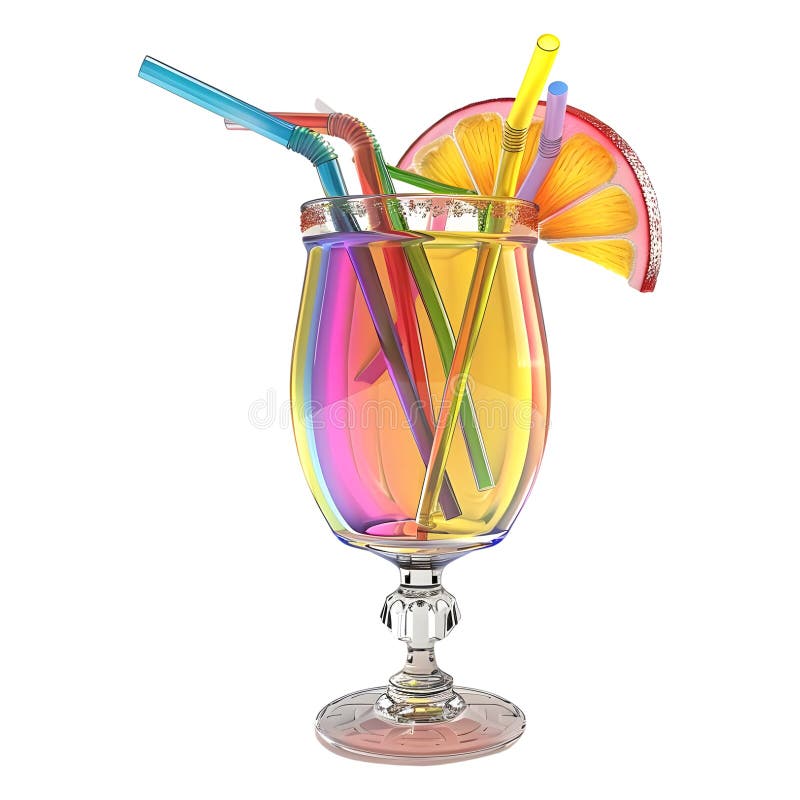 3D Rendering of a Juice Glass with Straw on Transparent Background - Ai ...