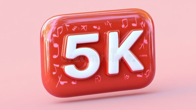 3D Rendering of 5K Social Media Milestone Badge with Musical Notes on a ...