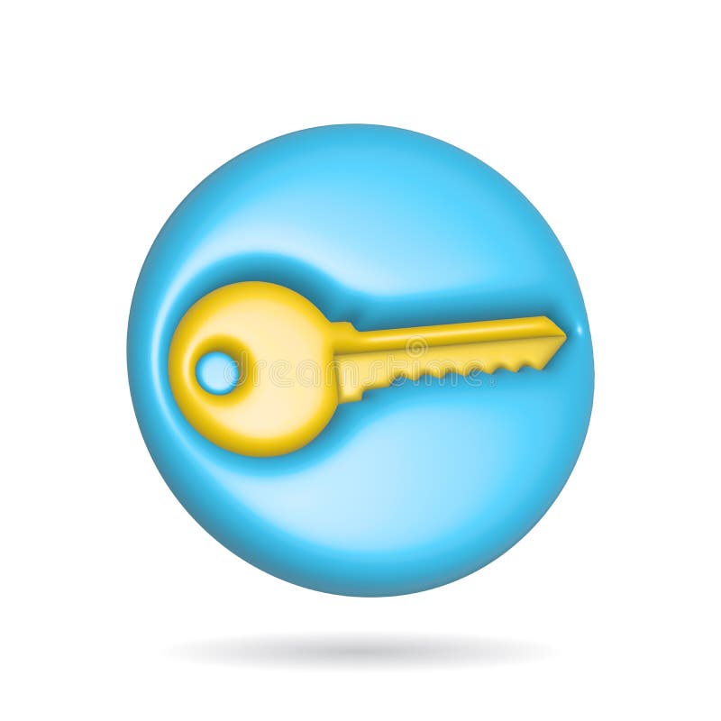 3d Rendering Key Icon. Illustration with Shadow Isolated on White Stock ...