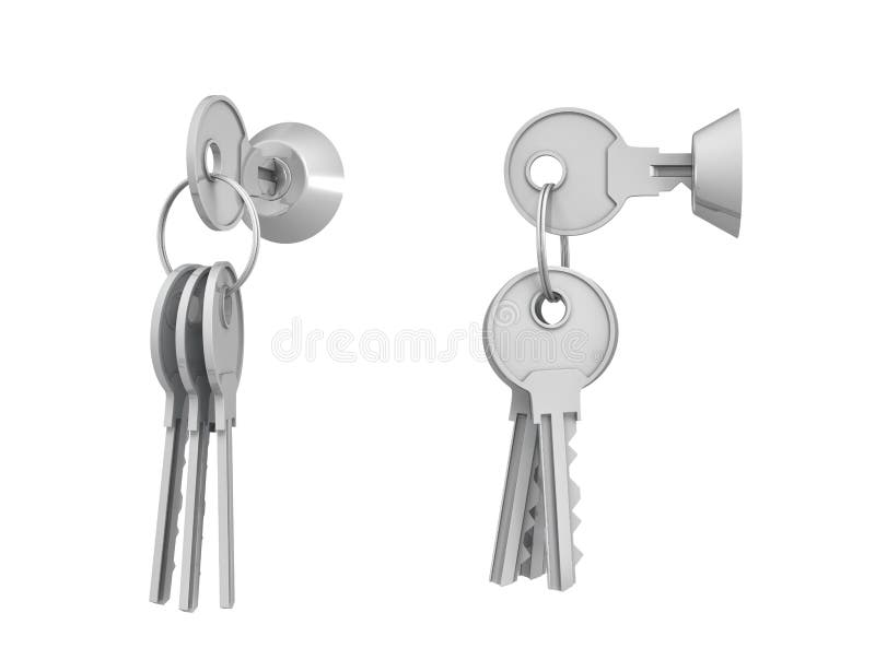 3d Rendering of Keylocks with Keys in Side View and 45 Degrees View ...