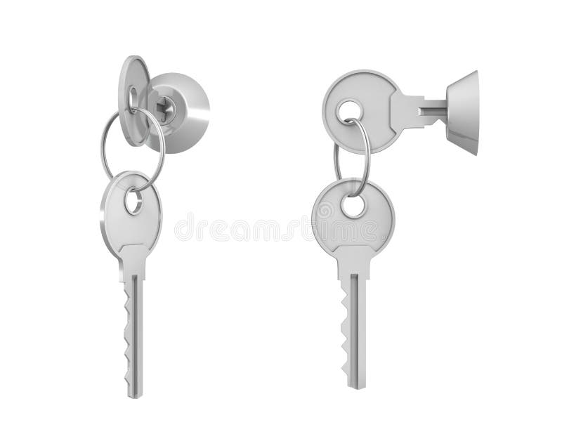 3d Rendering of 2 Keylocks with Keys in Side View and 45 Degrees View ...