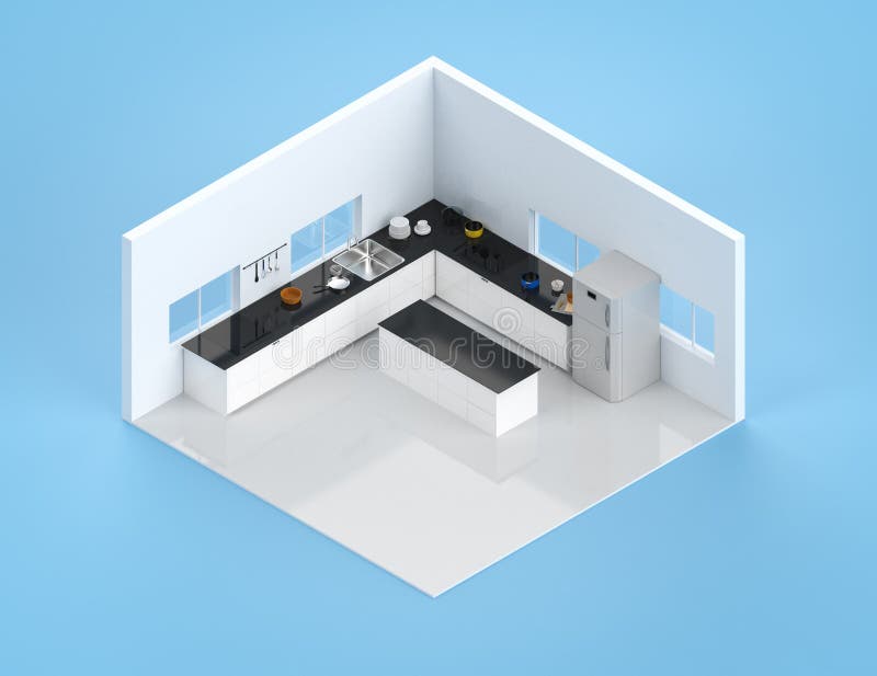 Kitchen interior isometric stock illustration. Illustration of counter ...
