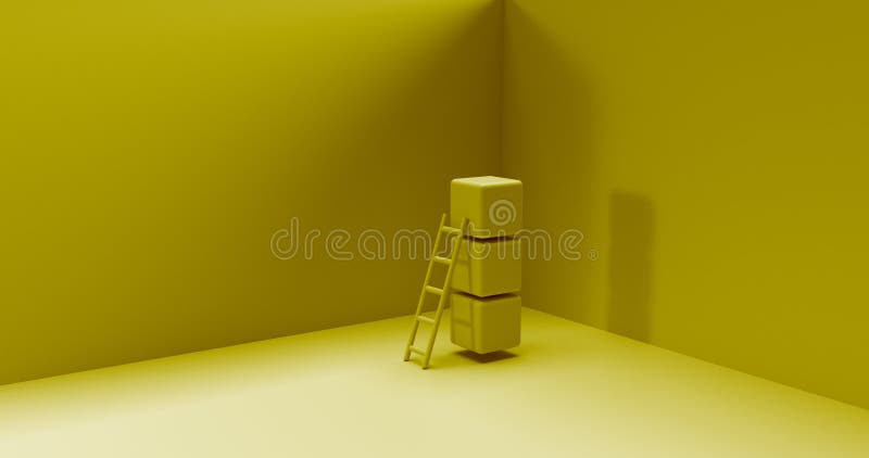 3D Rendering of a Ladder Leaning on Square Figures in a Yellow Empty ...