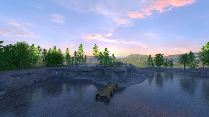 3D rendering of Lake view stock illustration. Illustration of ...