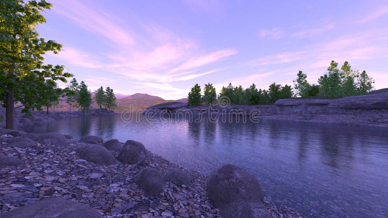 3D rendering of Lake view stock illustration. Illustration of ...