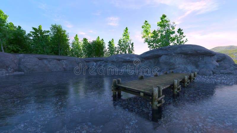 3D rendering of Lake view stock illustration. Illustration of lakes ...
