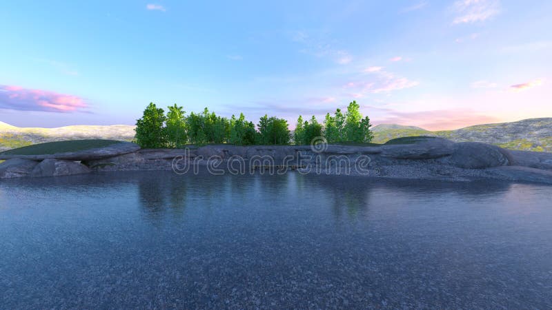 3D rendering of Lake view stock illustration. Illustration of ...