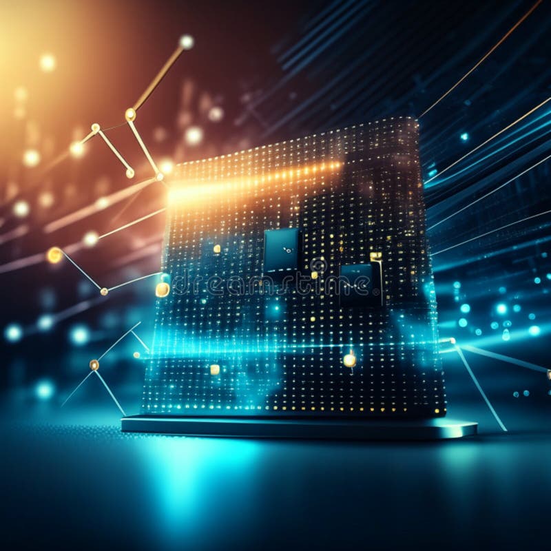 3D Rendering of a Laptop with a Binary Code in the Background ...