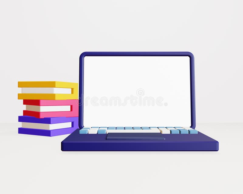 3D Rendering of Laptop with Colorful Keys and Stack of Colored Books ...