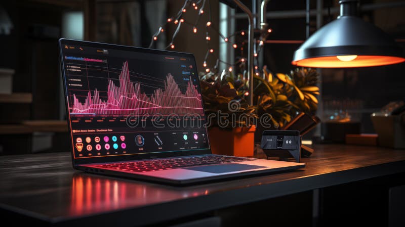 3d Rendering of a Laptop with a Graph on the Screen. Stock Illustration ...