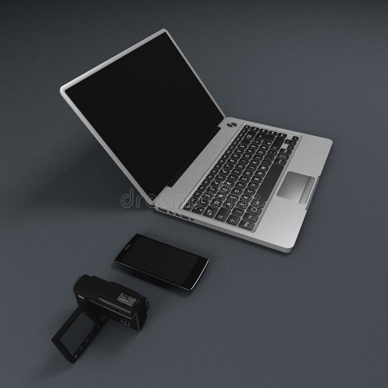 3d Rendering of Laptop on Table Stock Illustration - Illustration of ...