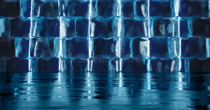 3d Rendering. Large Blocks of Ice are Lined in Brickwork with Neon ...