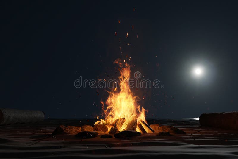 3d Rendering of Large Bonfire with Sparks and Particles in Front of ...