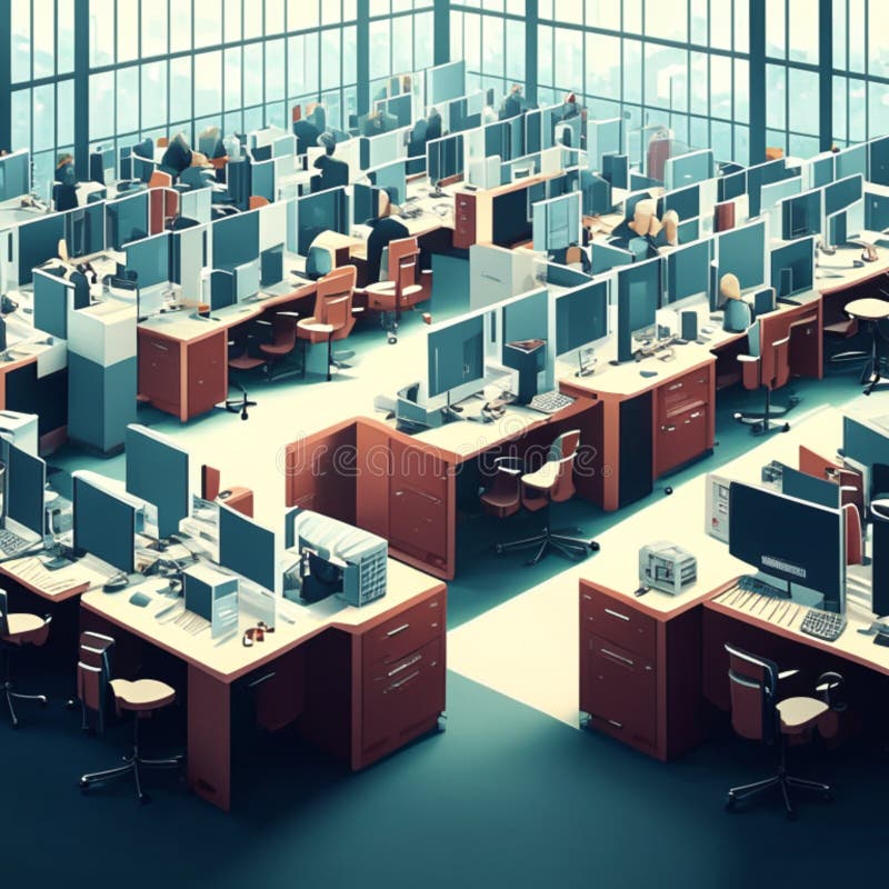 3d Rendering of a Large Modern Office with Lots of People Working ...