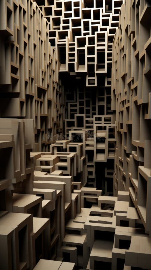 A 3d Rendering of a Large Room with Many Boxes, AI Stock Illustration ...