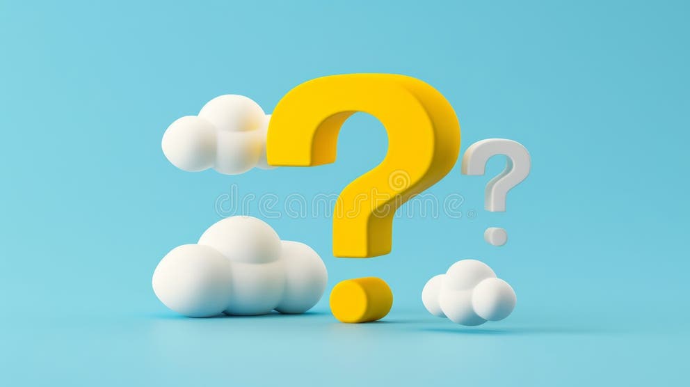 3D Rendering of a Large Yellow Question Mark with Small White Question ...