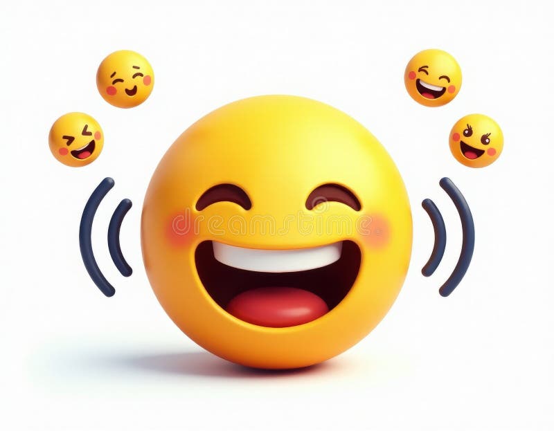 3D Rendering of a Laughing Emoji with Surrounding Smaller Emojis Stock ...