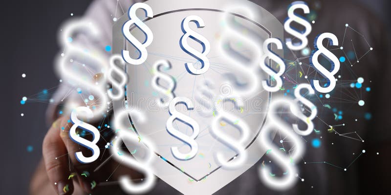 3d Rendering of Law Paragraph Symbols Over a Cybersecurity Scheme ...