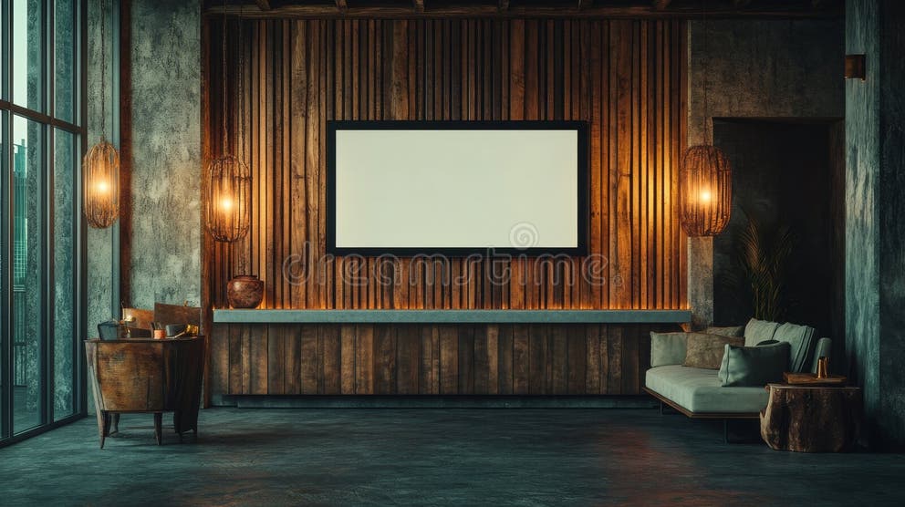 3D Rendering of an LCD Screen Mockup in an Indoor Office Building Stock ...