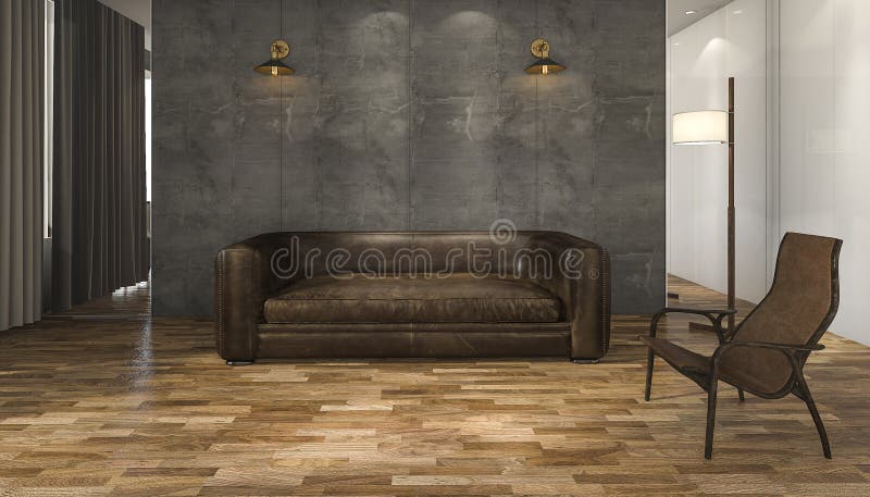 3d Rendering Leather Sofa with Parquet Floor Stock Illustration ...