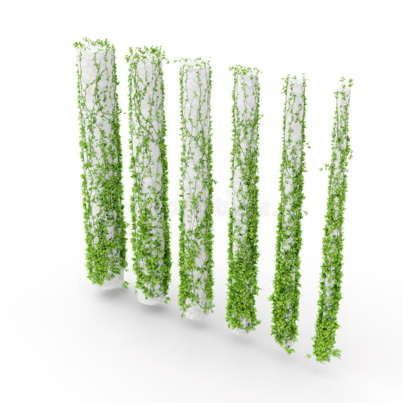 3D Rendering of Leaves Around Columns Isolated in White Background ...