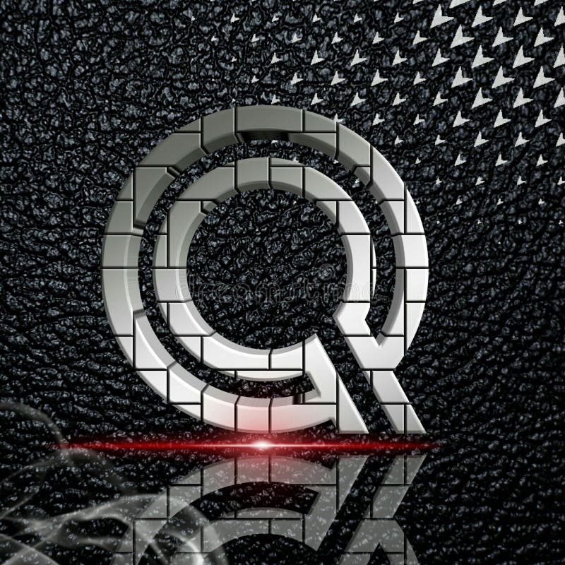 3D Rendering of the Letter Q on a Textured Glossy Black Background ...