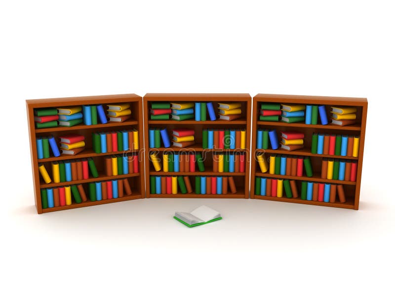 3D Rendering of a Library and a Book in the Center Stock Illustration ...