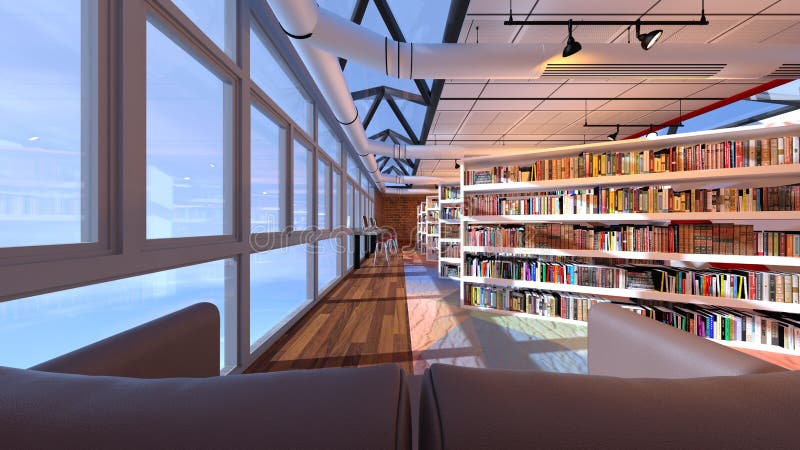3D Rendering of the Library Stock Illustration - Illustration of ...