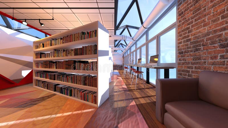 3D Rendering of the Library Stock Illustration - Illustration of room ...