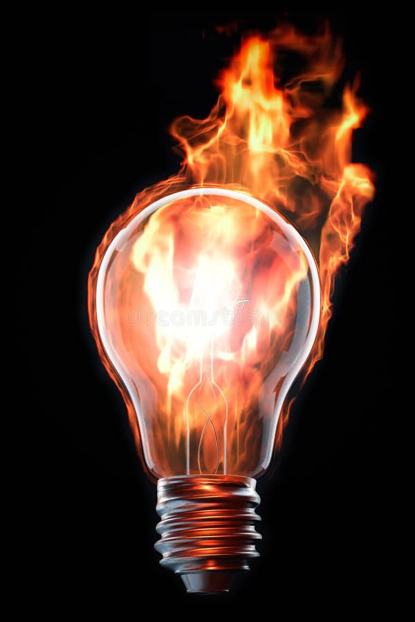 3D Rendering of a Light Bulb Burnt Down in Flame Stock Illustration ...