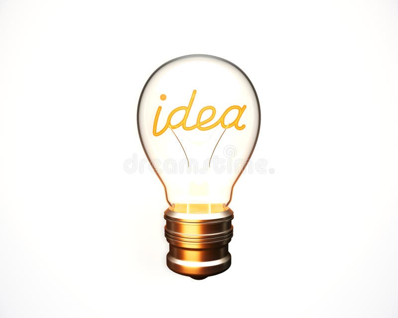 Light Bulb with Glowing Filament Spelling Idea on a White Background ...