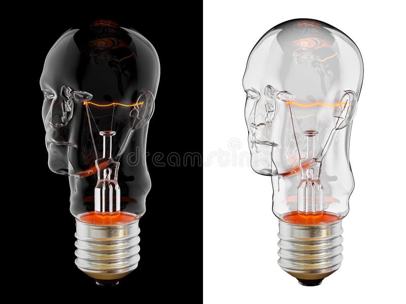 3D Rendering of Lightbulb Male Shaped Bulb Isolated on Black and White ...