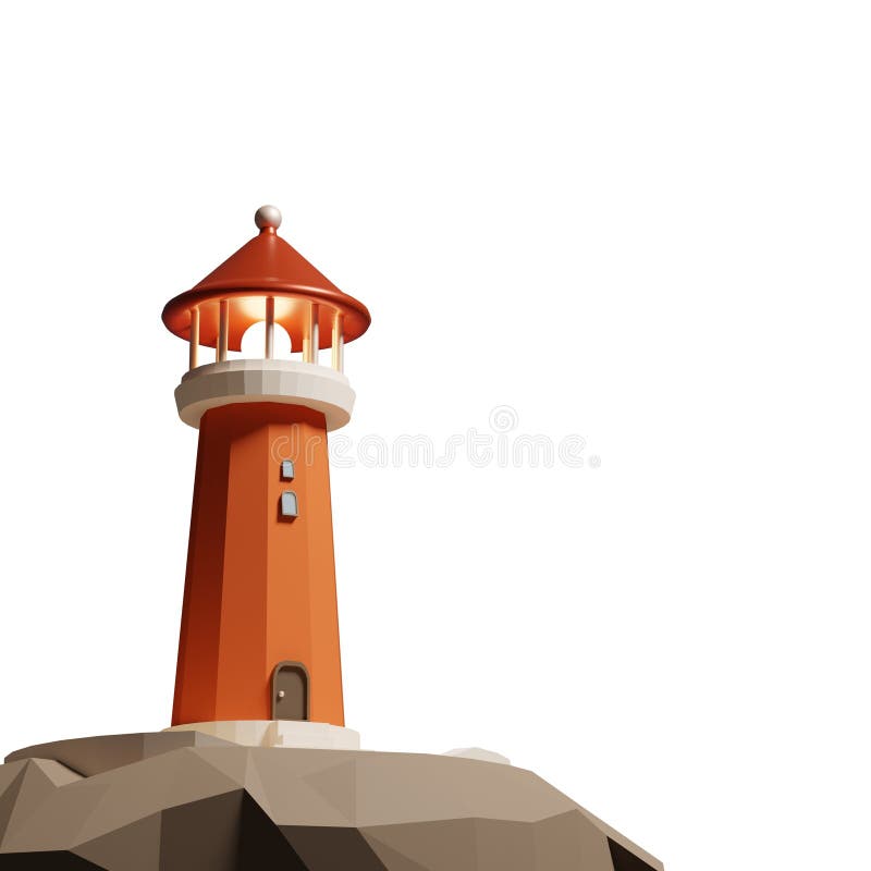 3D Rendering of Lighthouse on Rock with Burning Searchlight Bottom View ...