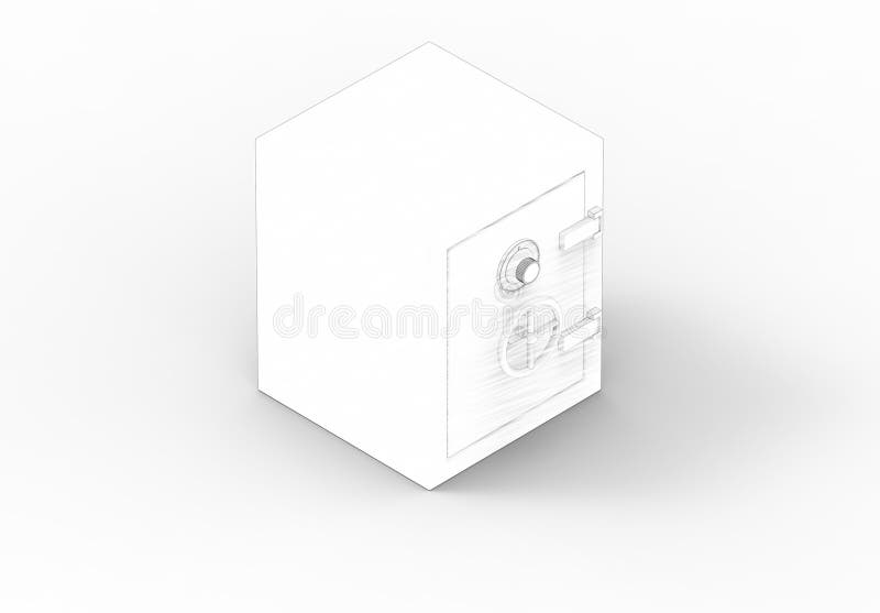 3d Rendering Line Drawing Of A Safe Vault Isolated In White Background ...