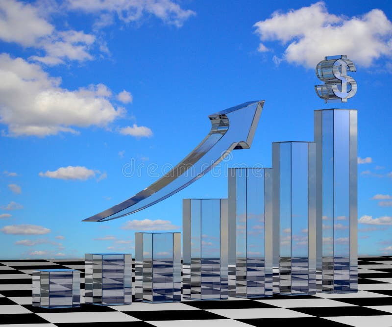 3D Rendering of Linear Growth Histogram with $ Sign Stock Illustration ...