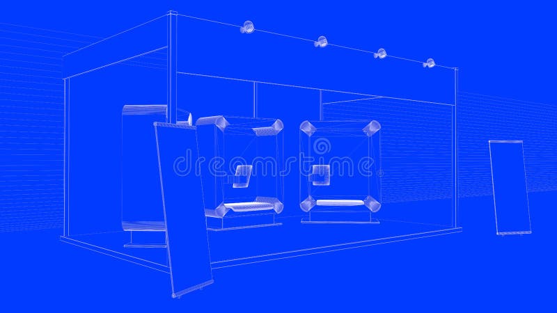 3d Rendering of a Lined Blueprint Exhibition Design with Booths Stock ...