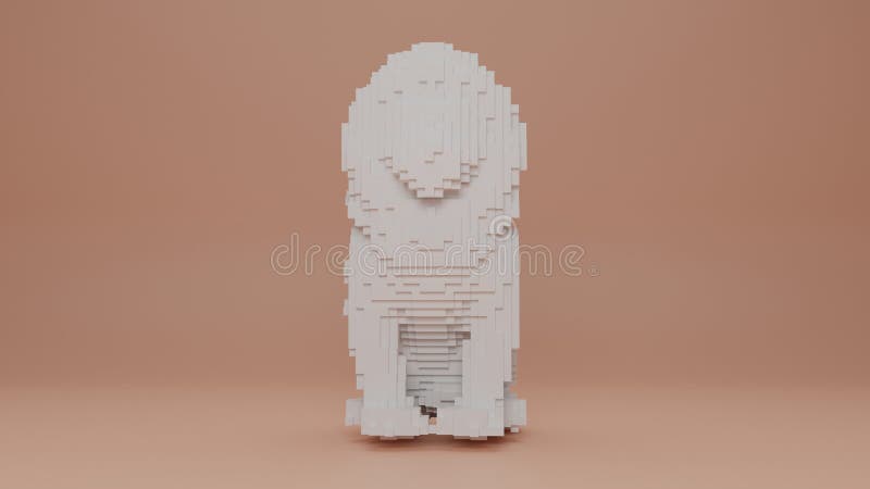 3d Rendering of a Lion Sculpture Made of Many Pixels, Small Cubes. Low ...