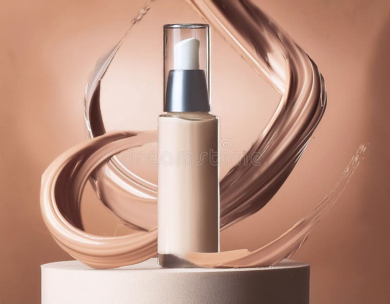 3D Rendering of Liquid Makeup Foundation Bottle with Cosmetic Cream ...
