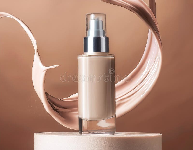 3D Rendering of Liquid Makeup Foundation Bottle with Cosmetic Cream ...
