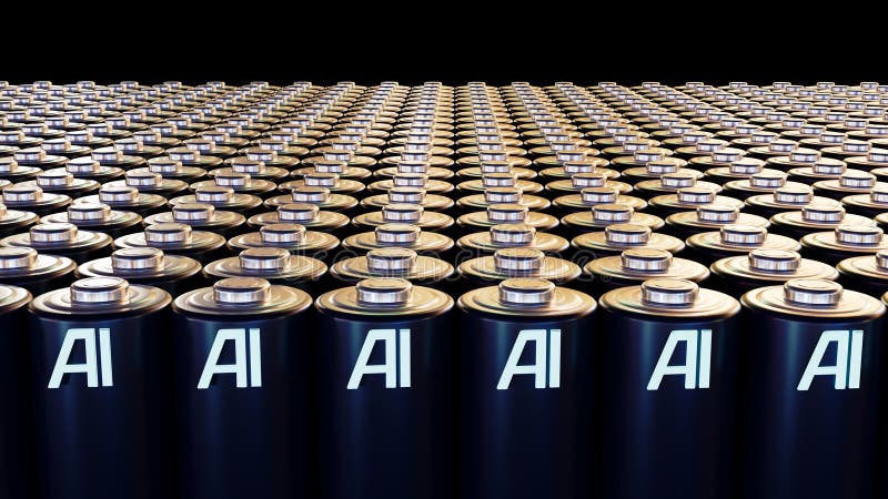 3D Rendering of Lithium Batteries with Word "AI" Stock Illustration ...