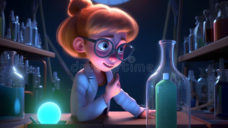 3d Rendering of a Little Girl Scientist Working in a Laboratory. Stock ...