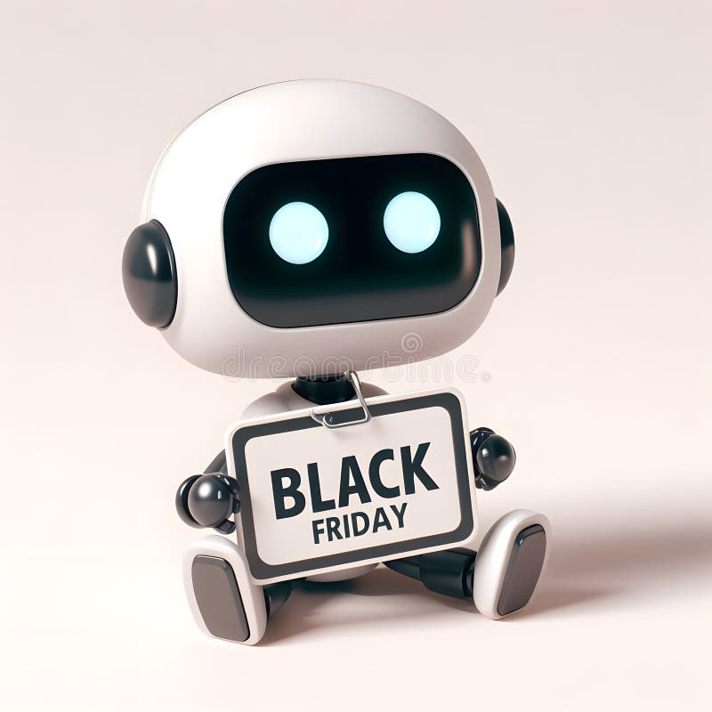 3d Rendering of a Little Robot with a Black Friday Sign, Retail ...
