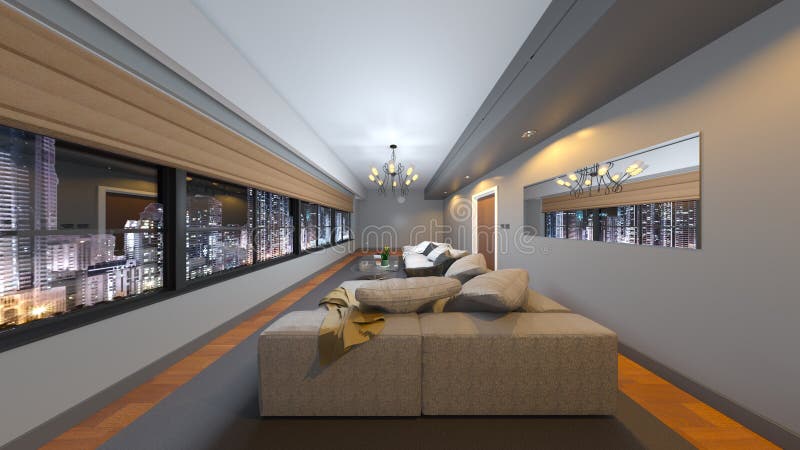 3D Rendering of the Living Dining Room with Night View Stock ...