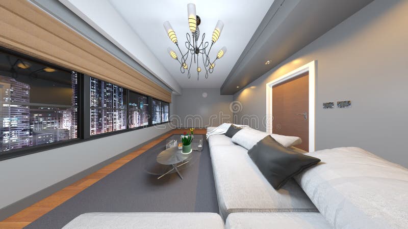 3D Rendering of the Living Dining Room with Night View Stock ...