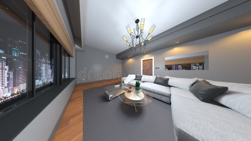 3D Rendering of the Living Dining Room with Night View Stock ...