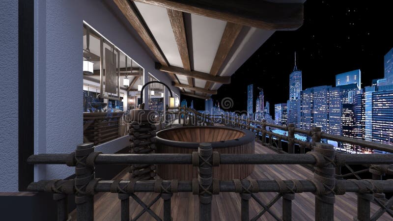 3D Rendering of the Living Room and Dining Room with Night View Stock ...